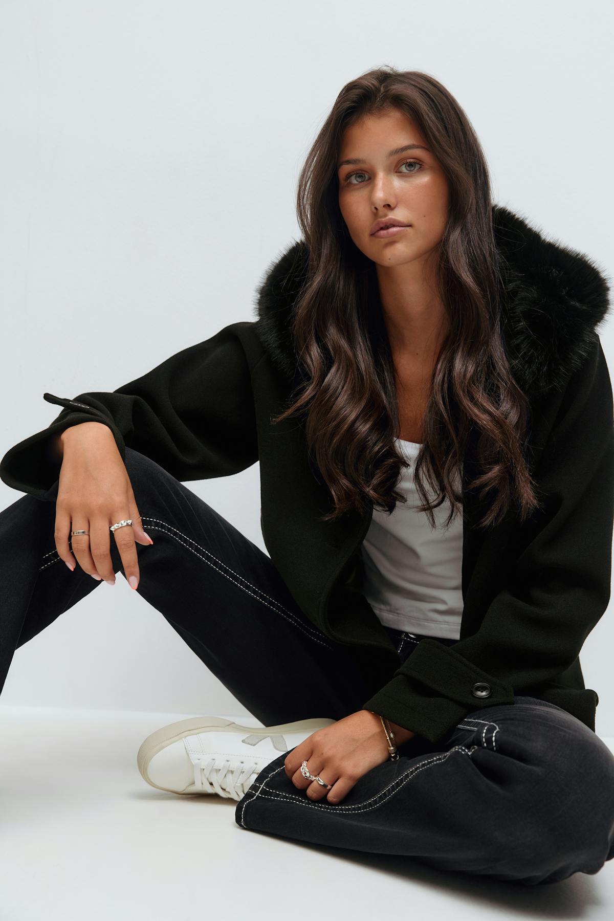 Y fur felt jacket - Black - Gina Tricot