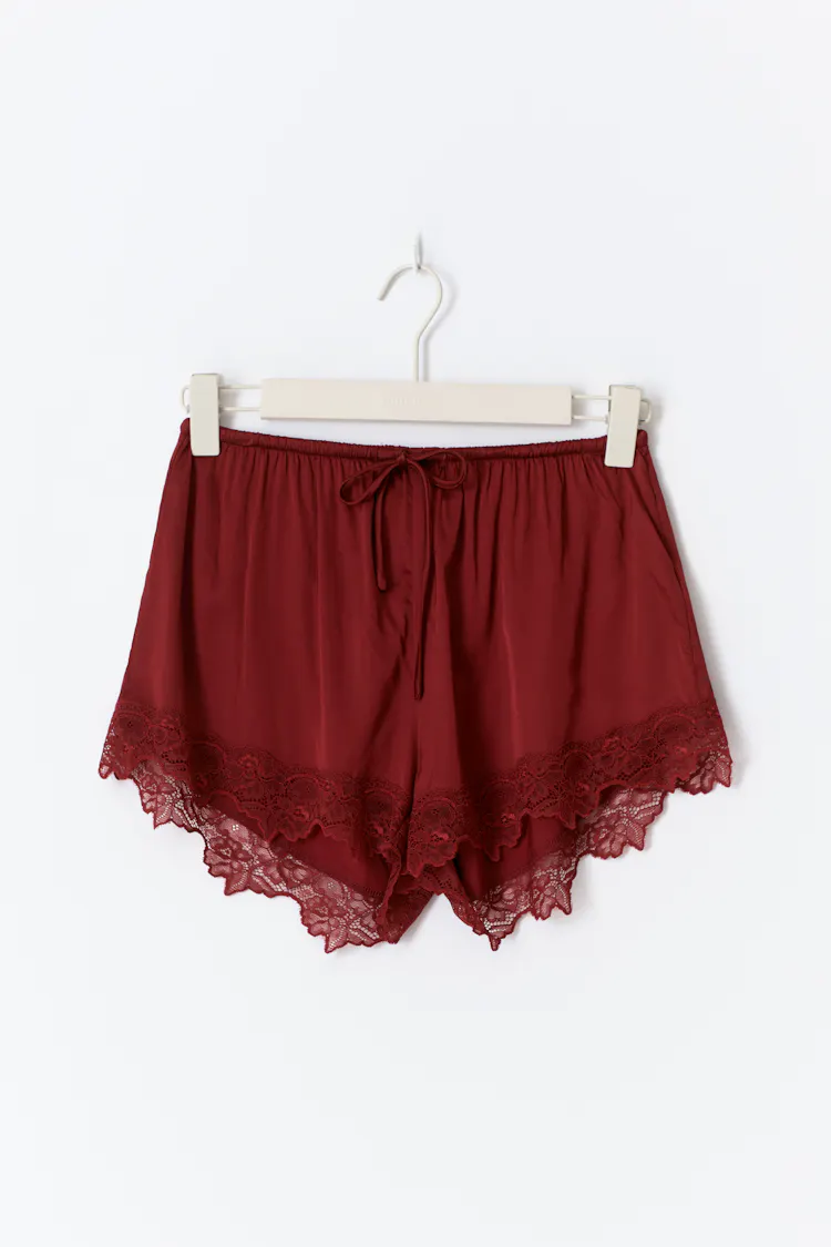 Satin loungewear shorts - Rød - Dame - Gina Tricot
