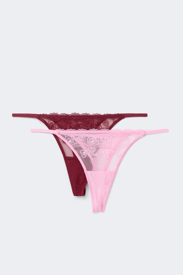 2-pack embroidery lace thong - Rosa - Dame - Gina Tricot