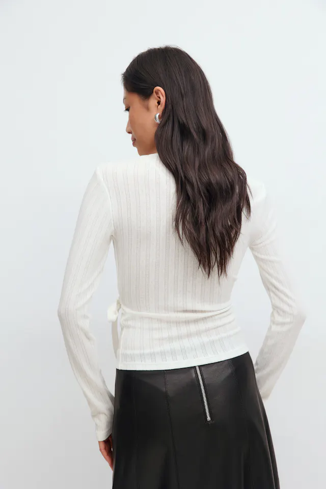Pointelle wrap top - Vit - Dam - Gina Tricot
