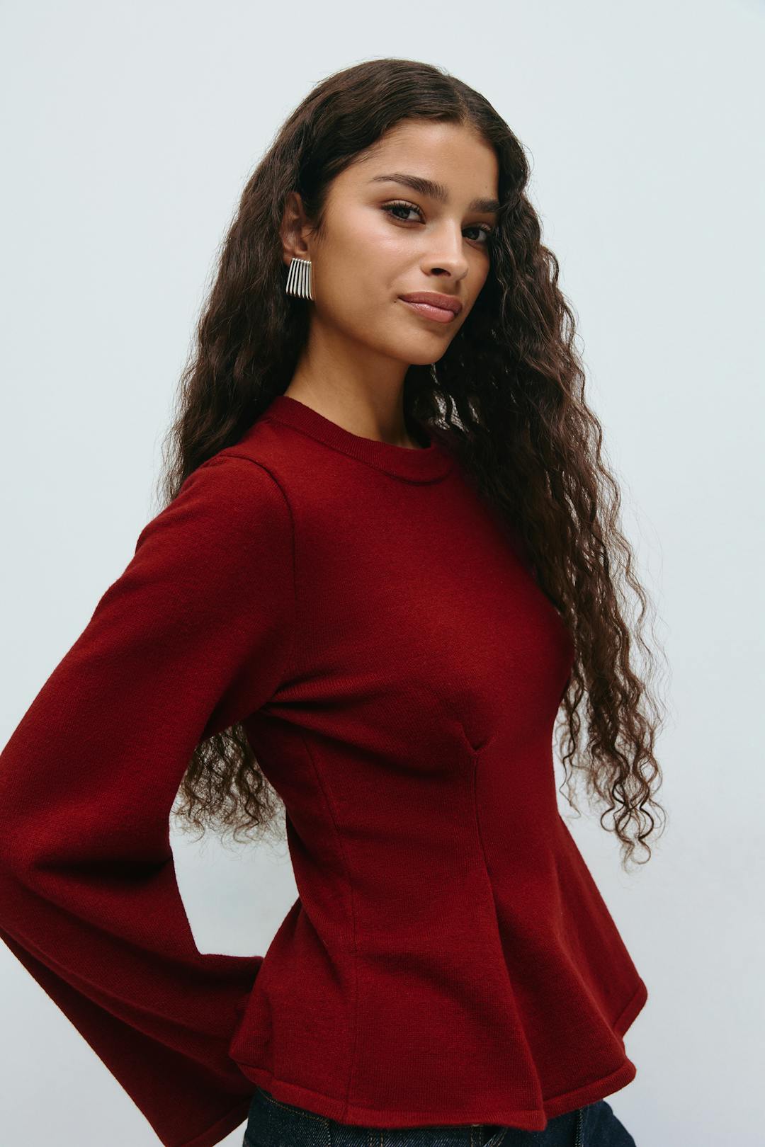 Knitted peplum top - Rood - Dame - Gina Tricot