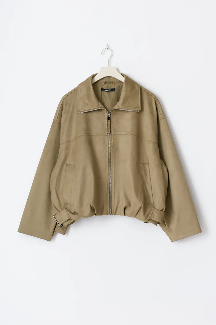 Faux suede high neck jacket - Grønn - Dame - Gina Tricot