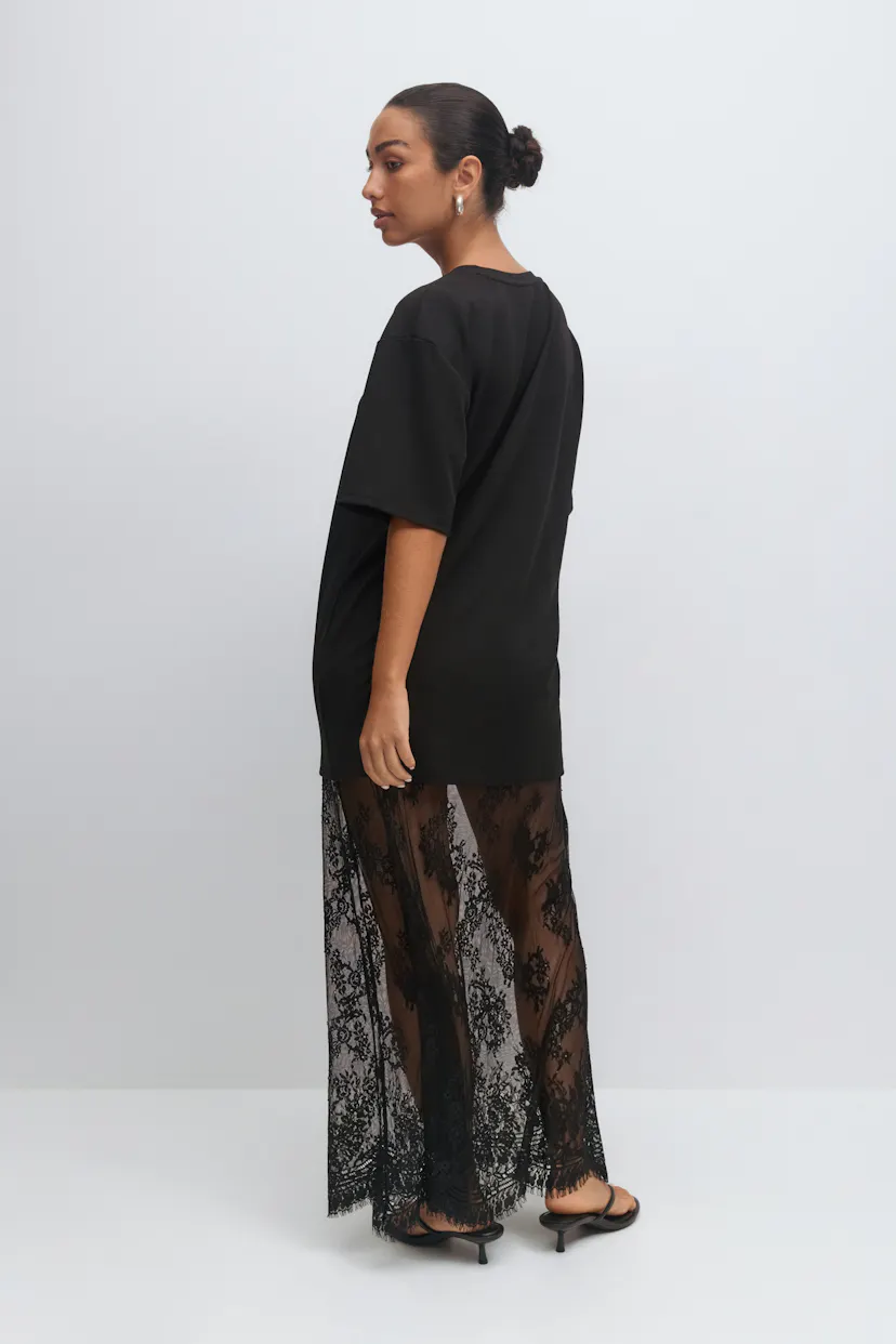 T-shirt lace maxi dress - Black - Women - Gina Tricot