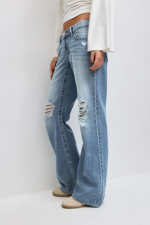 14+ real low loose jeans tall - Blå - Gina Tricot