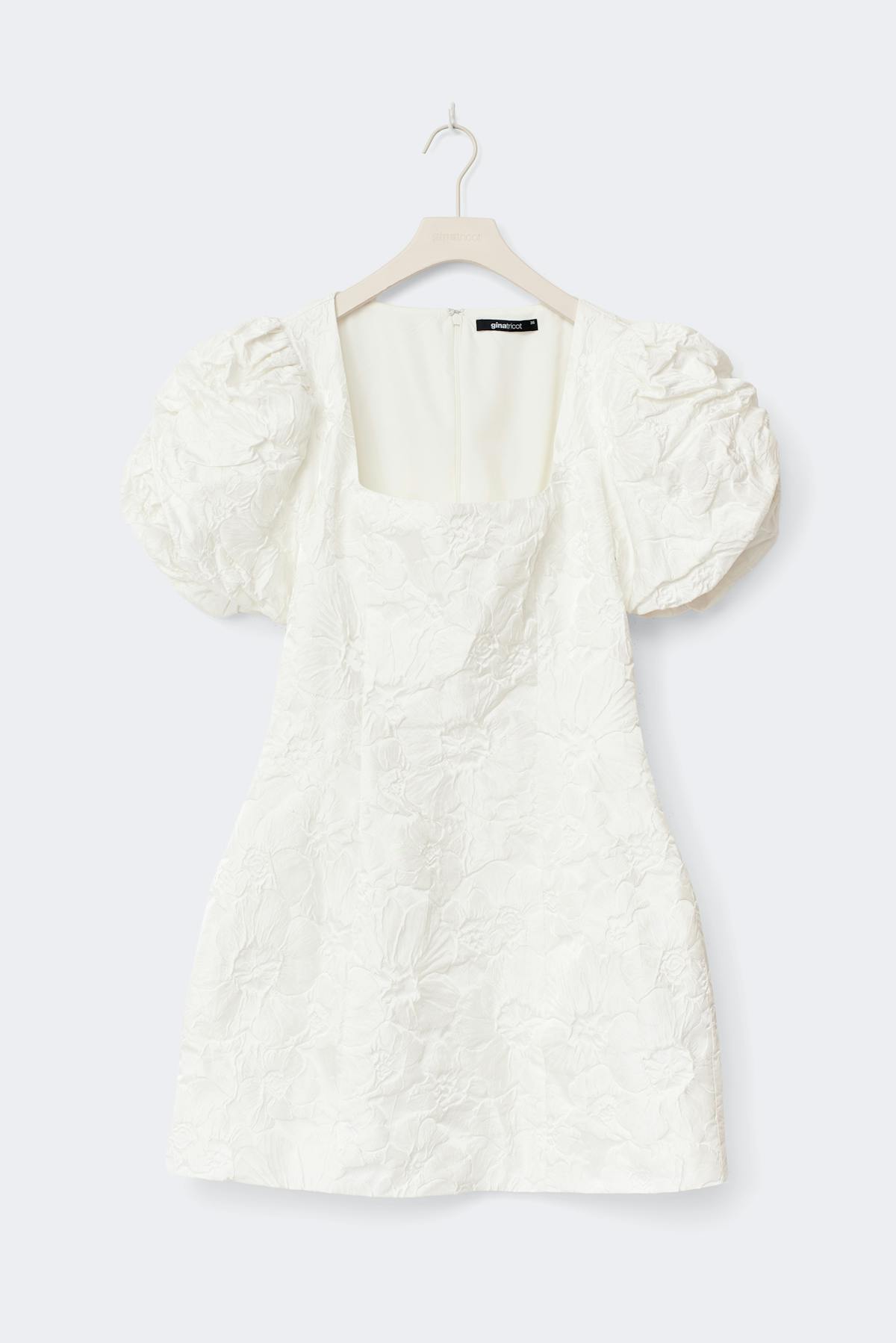 Brocade puffsleeve mini dress - Wit - Dame - Gina Tricot