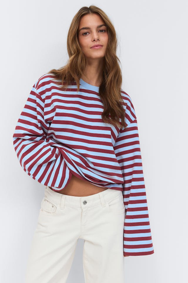 Stripe long sleeve tee - Blau - Dame - Gina Tricot