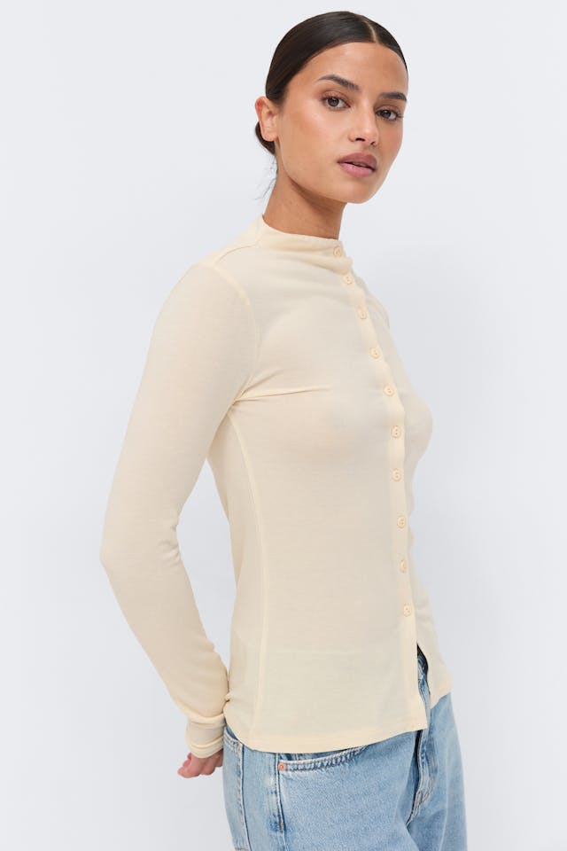 Button down funnel neck top - Gelb - Dame - Gina Tricot