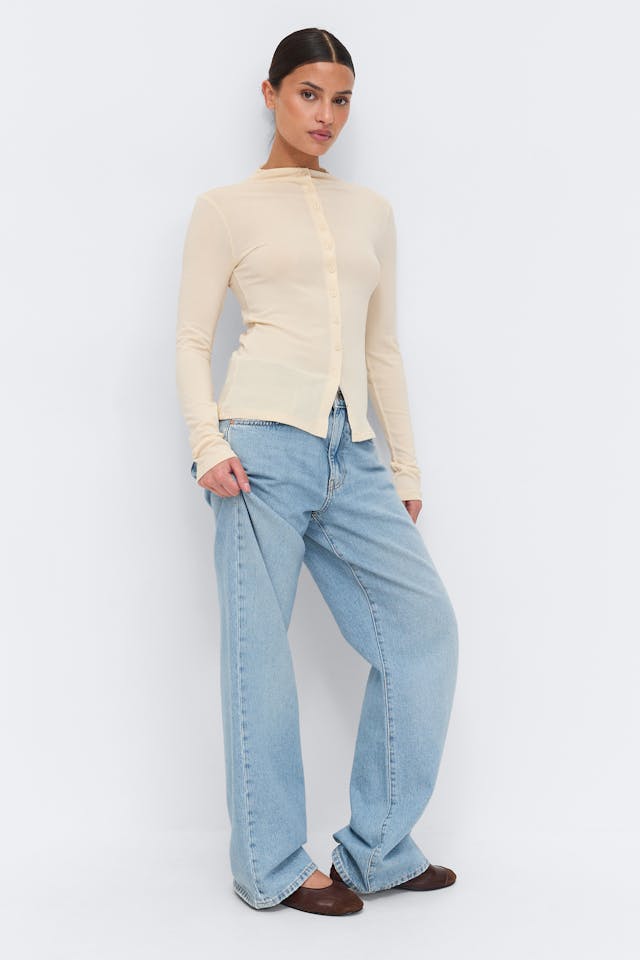 Button down funnel neck top - Gelb - Dame - Gina Tricot