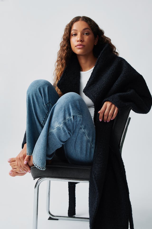 Soft boucle long coat - Bleu - Femme - Gina Tricot